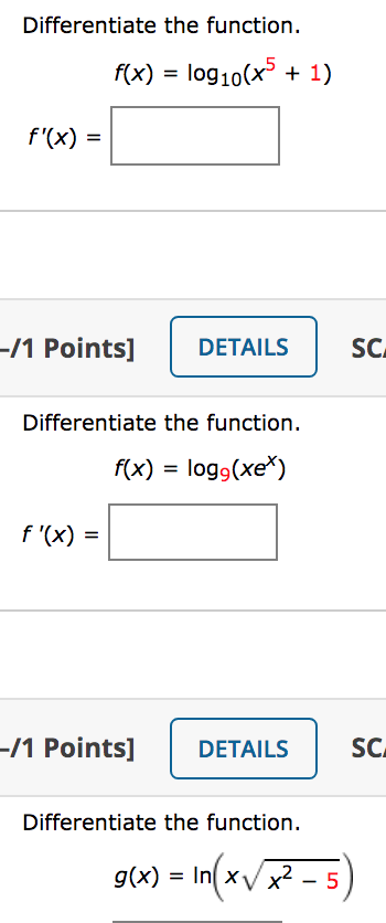 Solved Differentiate the function. f(x) = log10(x5 + 1) | Chegg.com