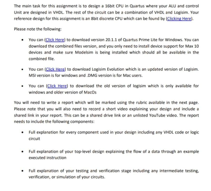 The main task for this assignment is to design a 16 | Chegg.com