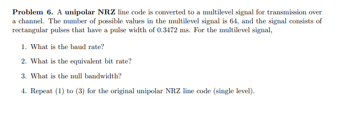 Solved Problem 6. A unipolar NRZ line code is converted to a | Chegg.com