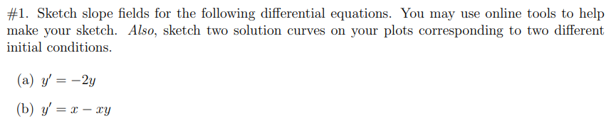 Solved #1. ﻿Sketch slope fields for the following | Chegg.com