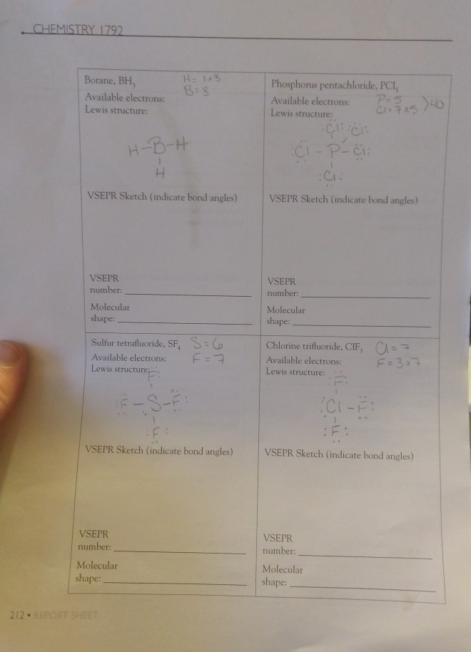 Solved CHEMISTRY 1792 3 = B=3 Borane, BH, Available | Chegg.com