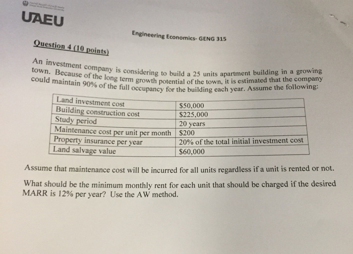 Solved UAEU Engineering Economics- GENG 315 Question 4 (10 | Chegg.com