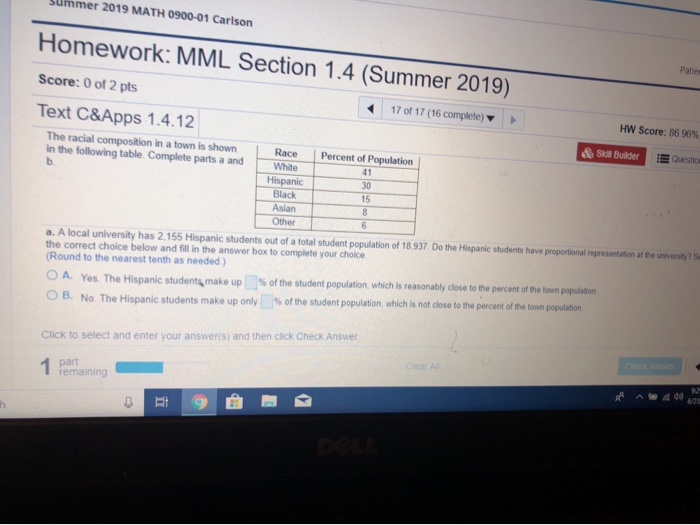 Solved mmer 2019 MATH 0900-01 Carlson Homework: MML Section | Chegg.com