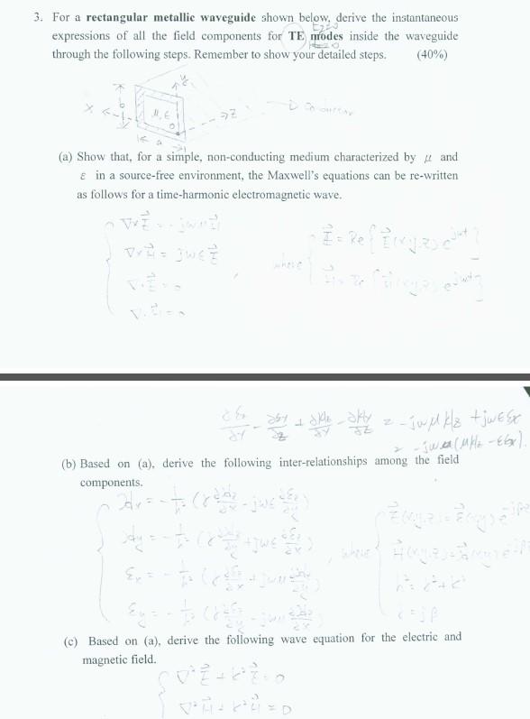 3. For a rectangular metallic waveguide shown below, | Chegg.com
