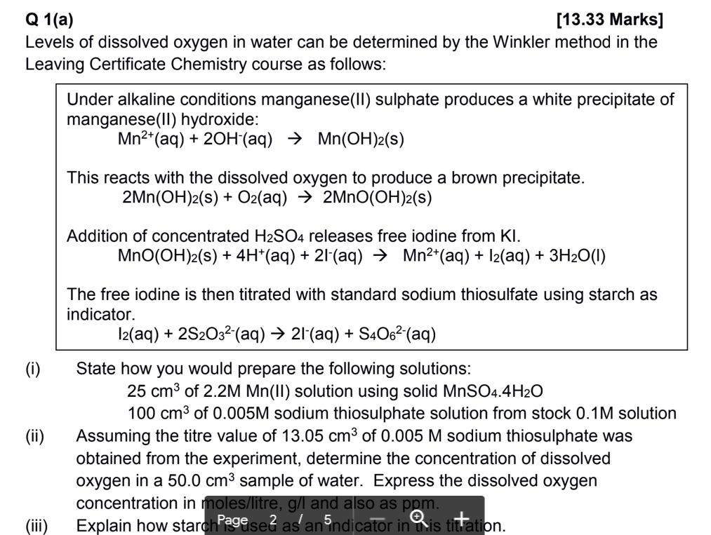 Solved Q 1(a) [13.33 Marks] Levels of dissolved oxygen in | Chegg.com