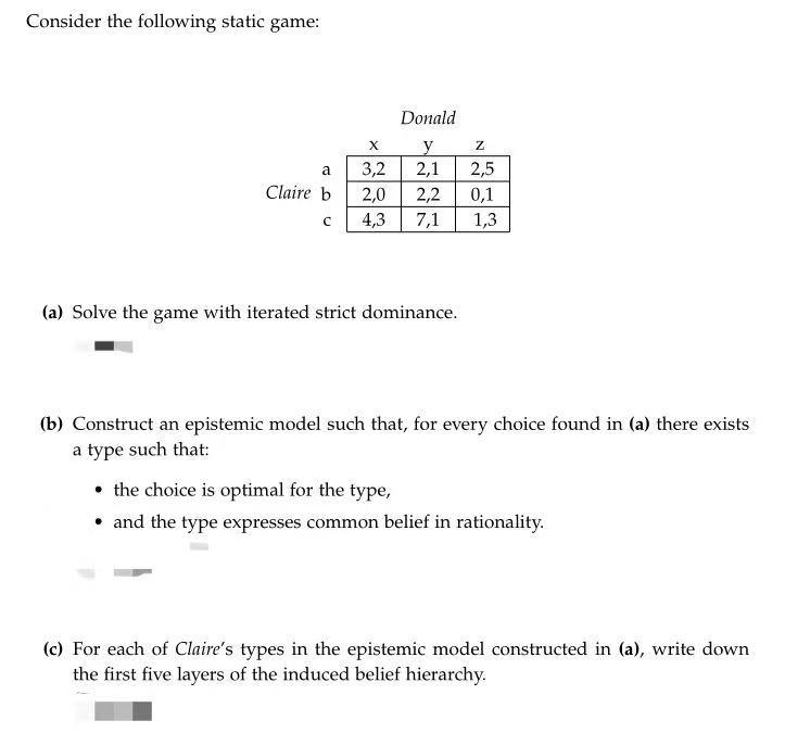 Solved Consider the following static game: х Z а Donald y | Chegg.com