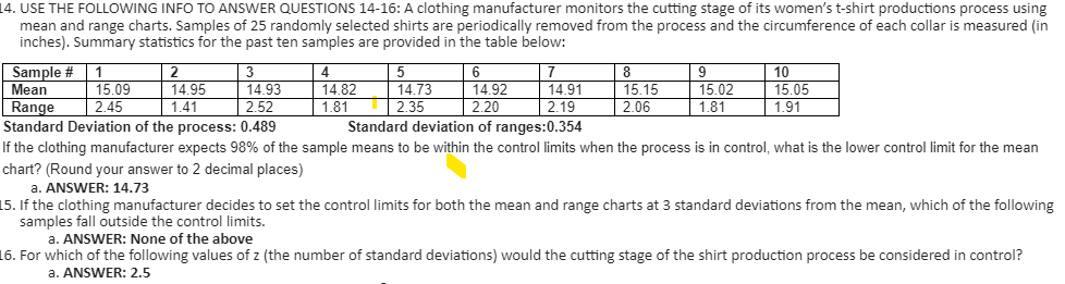 Solved USE THE FOLLOWING INFO TO ANSWER QUESTIONS 14-16: A | Chegg.com