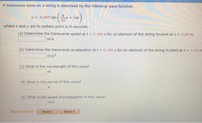 Solved A Transverse Wave On A String Is Described By The