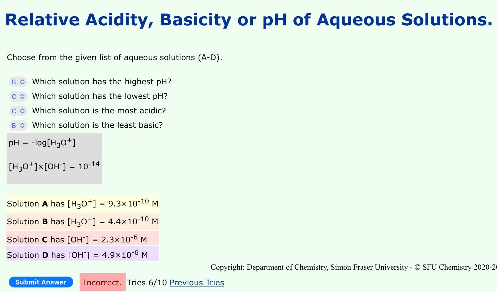 Solved Relative Acidity, Basicity or pH of Aqueous | Chegg.com