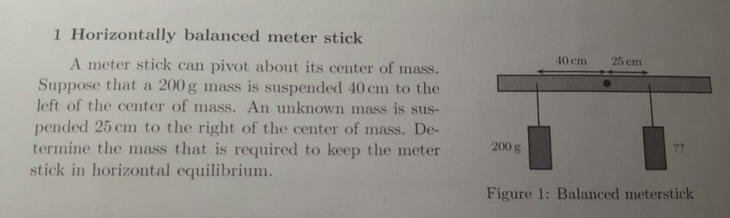 Solved 1 Horizontally balanced meter stick 40 cm 25 cm A | Chegg.com