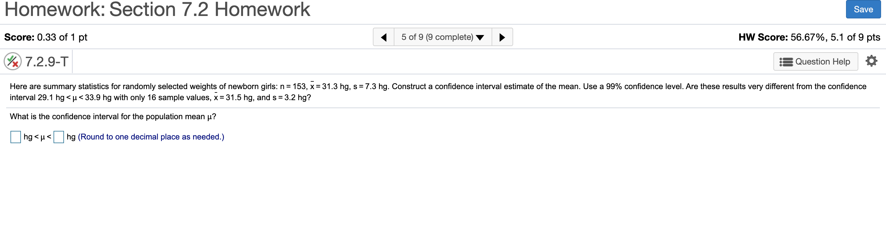 Solved Homework Section 7 2 Homework Save Score 0 33 Of 1