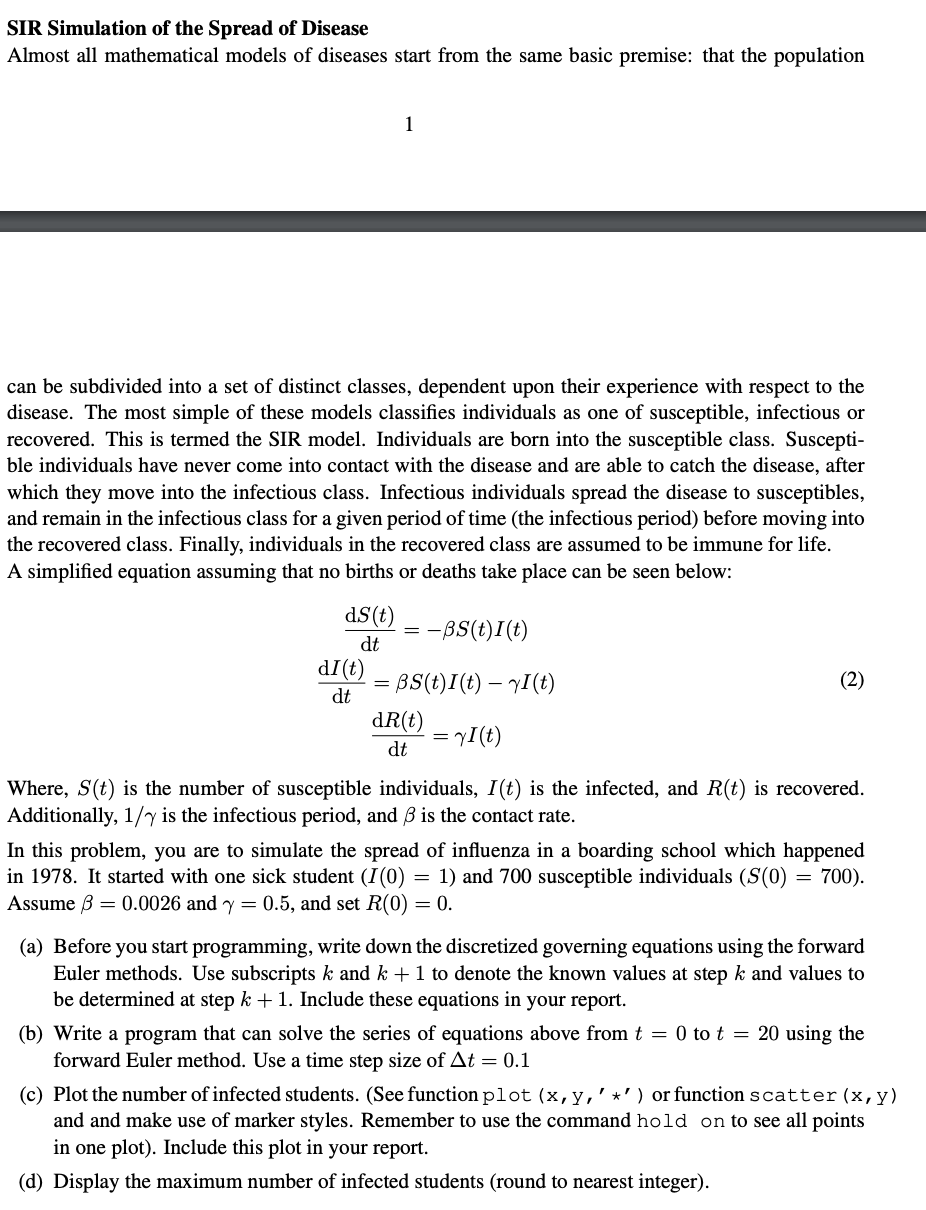 Solved SIR Simulation of the Spread of Disease Almost all | Chegg.com