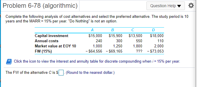 Solved Problem 6-78 (algorithmic) Question Help Complete the | Chegg.com