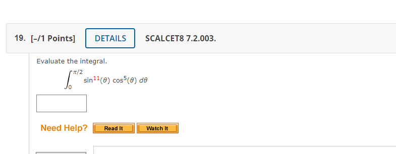 Solved 19. [-/1 Points) DETAILS SCALCET8 7.2.003. Evaluate | Chegg.com Solved 19. [-/1 Points) DETAILS SCALCET8 7.2.003. Evaluate | Chegg.com