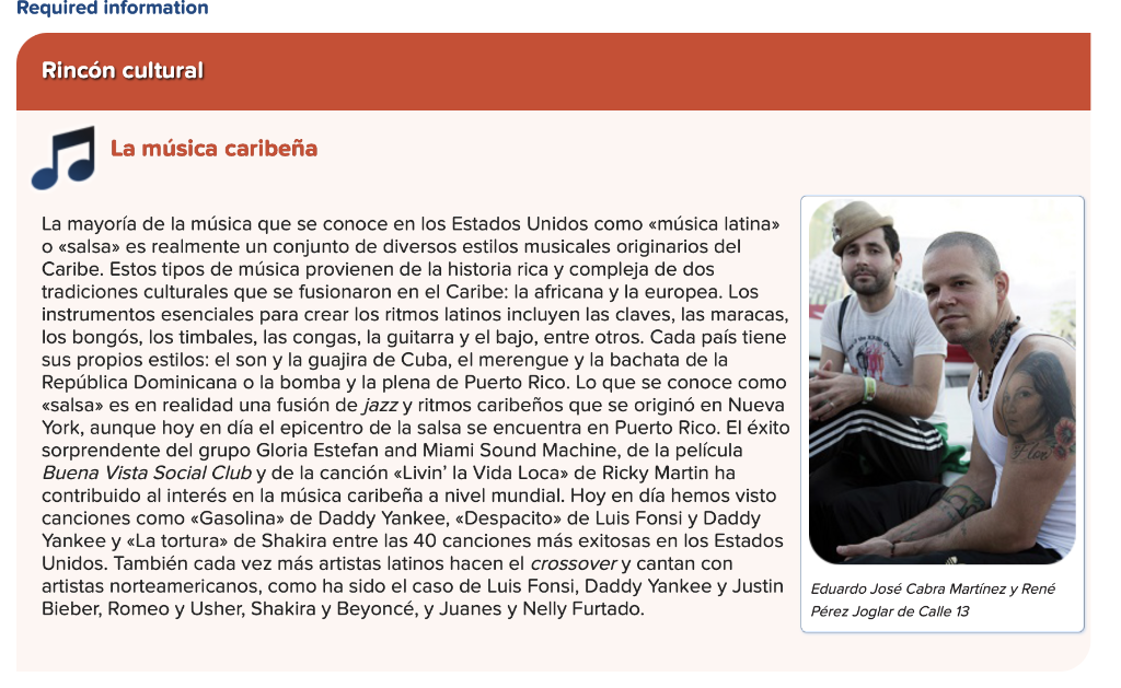 Solved Required information Rincón cultural La música | Chegg.com