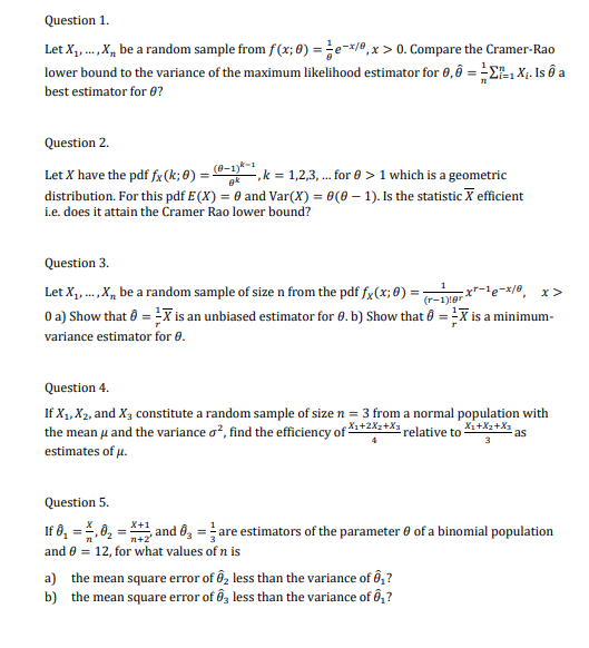 Solved Question 1. Let X1,…,Xn be a random sample from | Chegg.com