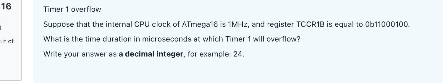 Solved Timer 1 overflow Suppose that the internal CPU clock | Chegg.com