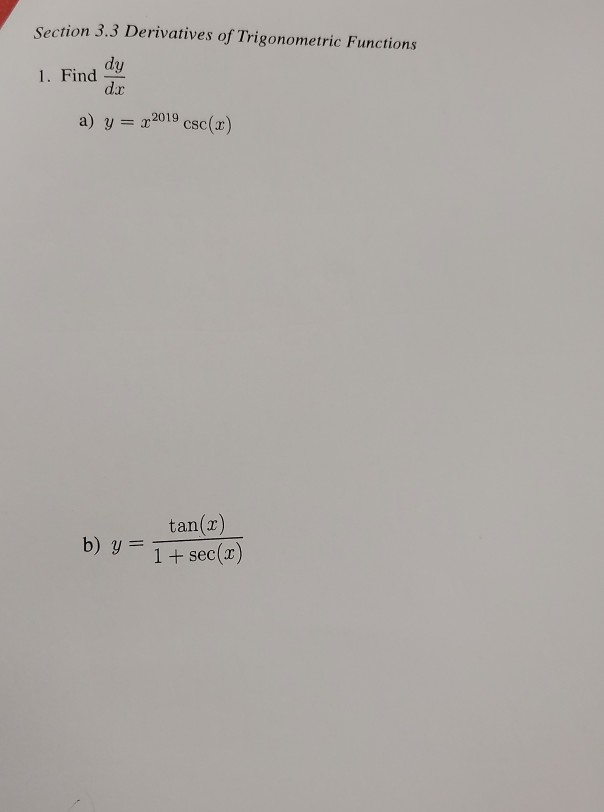 Solved Section 3.3 Derivatives of Trigonometric Functions 1. | Chegg.com