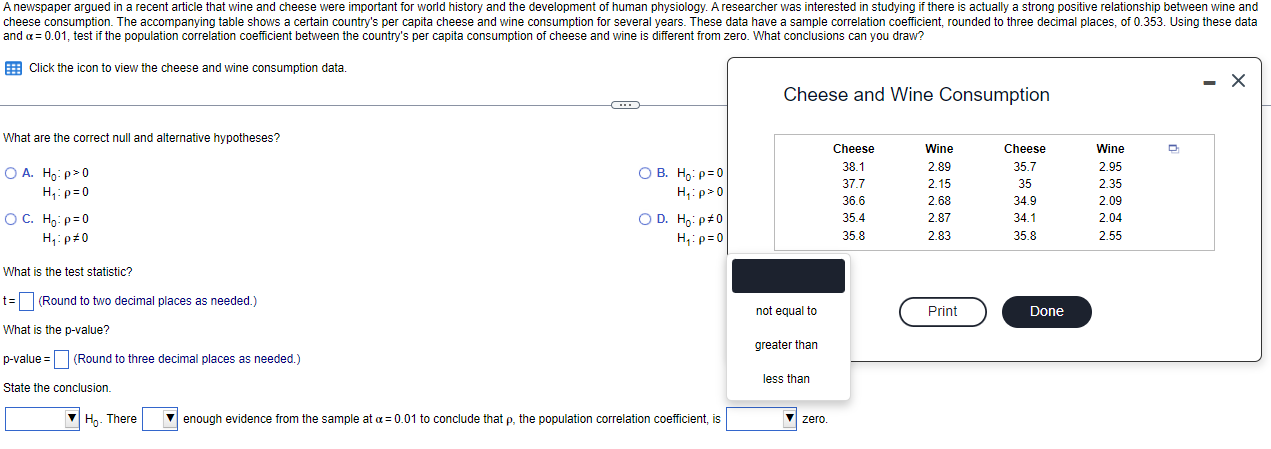 Solved And α 0 01 Test If The Population Correlation