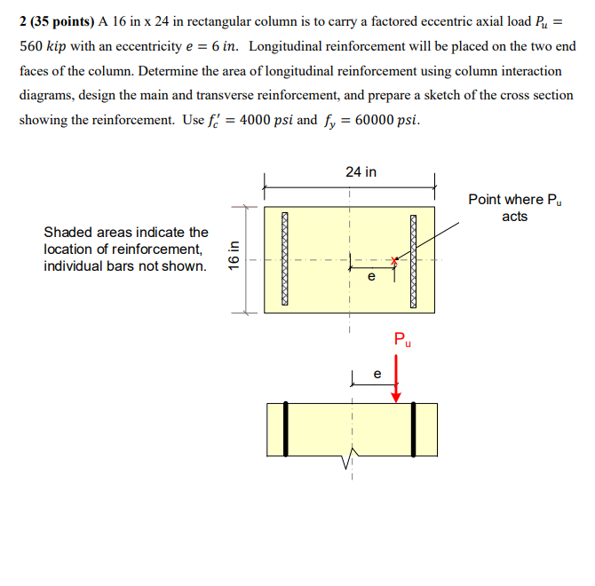 Solved 2 (35 points) A 16 in x 24 in rectangular column is | Chegg.com