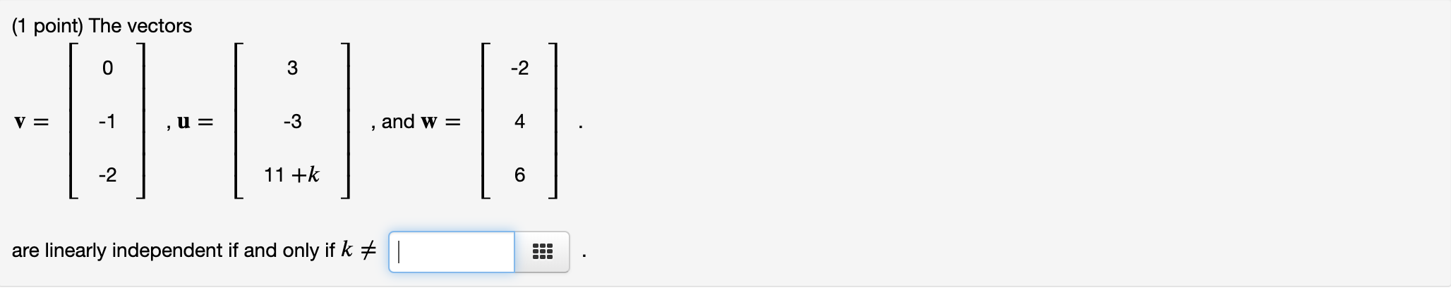 Solved (1 point) Express the vector v = as a linear | Chegg.com