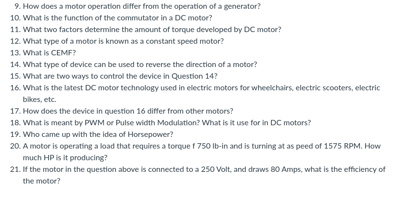 Solved 9. How does a motor operation differ from the | Chegg.com