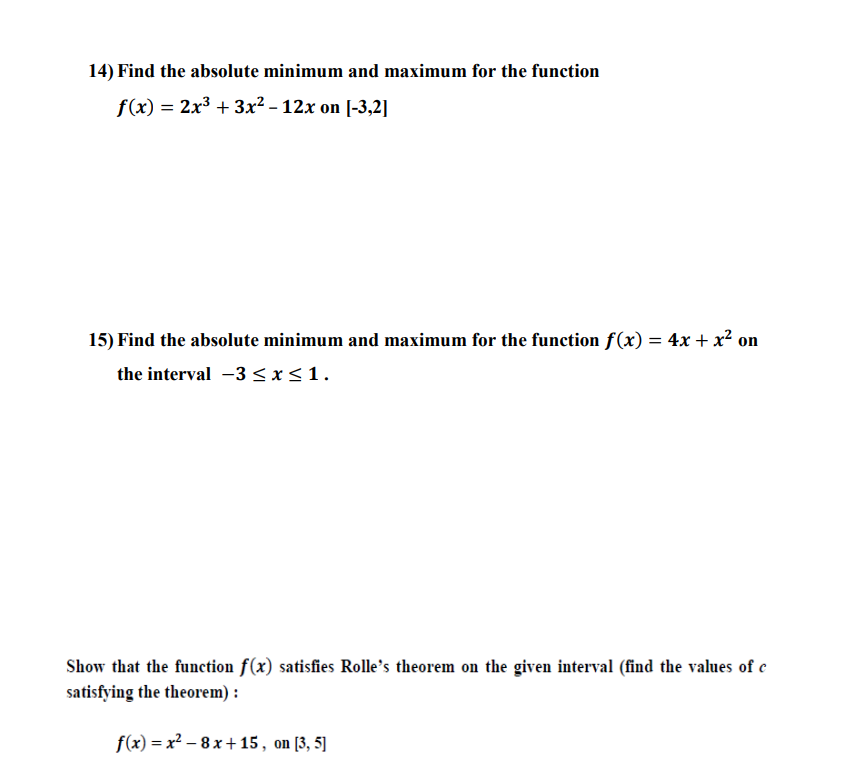 Solved 14 Find The Absolute Minimum And Maximum For The
