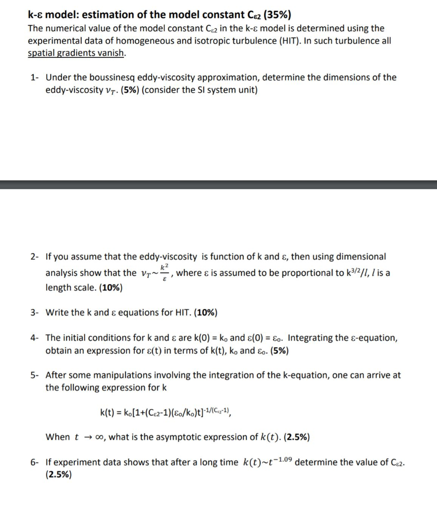 k-e model: estimation of the model constant Cɛ2 (35%) | Chegg.com
