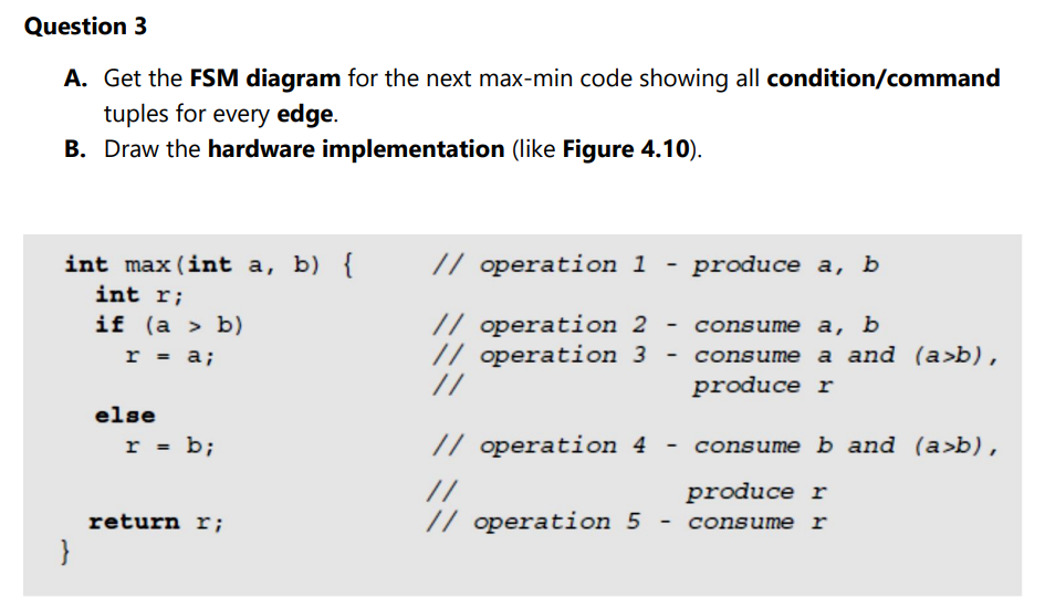 Solved A. Get the FSM diagram for the next max-min code | Chegg.com