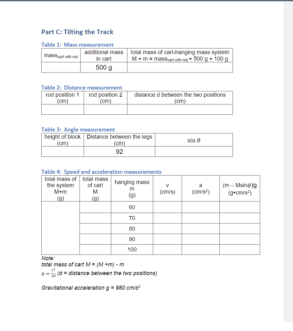 Solved Table 3: Speed and acceleration measurements total | Chegg.com