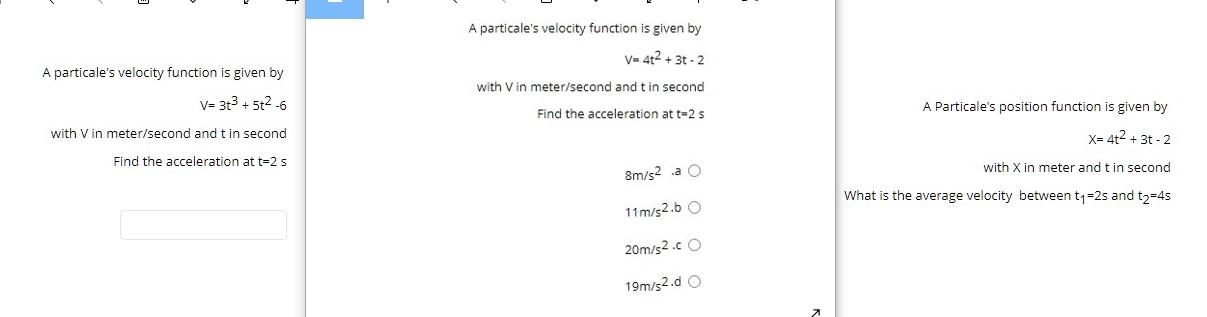 Solved A particale's velocity function is given by V-4+2 + | Chegg.com