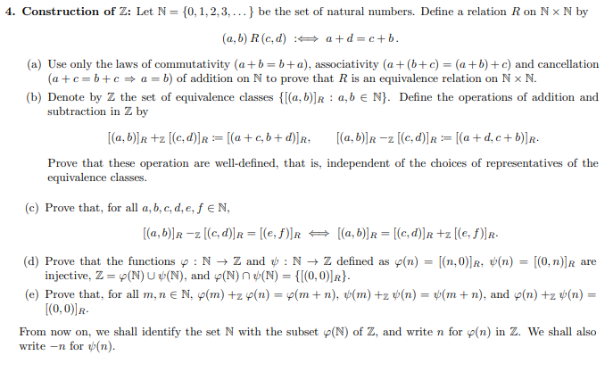 Solved Construction of Z: Let N={0,1,2,3,…} be the set of | Chegg.com