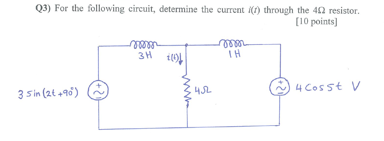 Solved Q3) For the following circuit, determine the current | Chegg.com