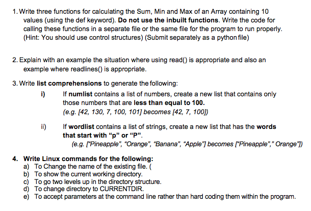 Solved 1 Write Three Functions For Calculating The Sum Min