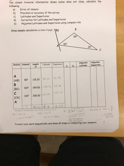 Solved The closed traverse information shown below does not | Chegg.com