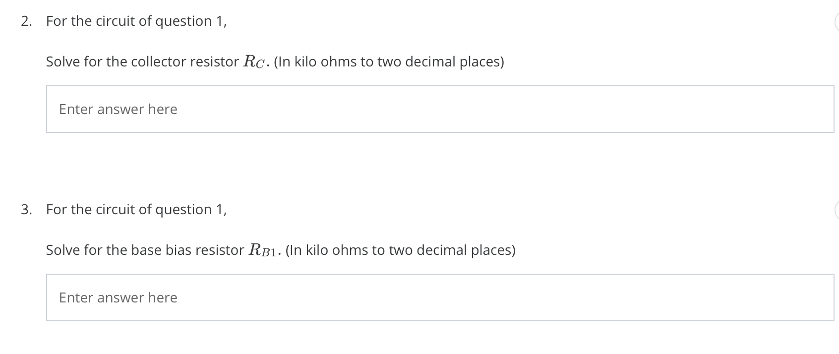 Solved 1. VCC RC RB2 VC VB Q1 VE RB1 RE1 The dc bias circuit | Chegg.com