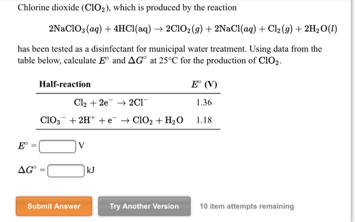 Solved Chlorine dioxide (CIO2), which is produced by the | Chegg.com