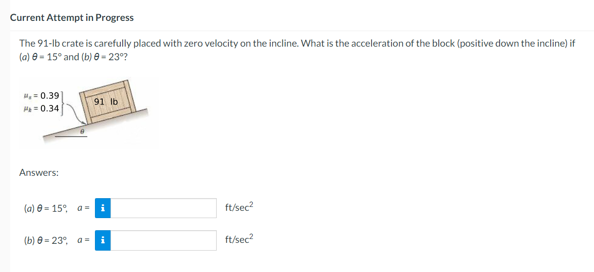Solved Current Attempt in Progress The 91-lb crate is | Chegg.com