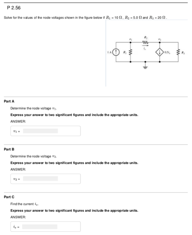 Solved P2.56 Solve for the values of the node voltages shown | Chegg.com