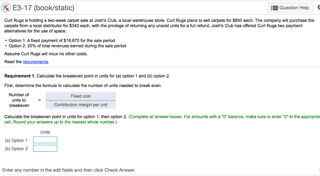 Solved %E3-17 (book/static) Question Help Curt Rugs is | Chegg.com