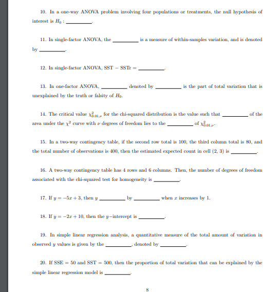 Solved 10. In a one-way ANOVA problem involving four | Chegg.com