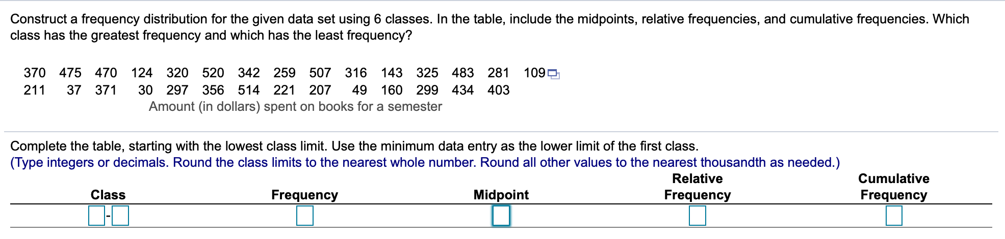 Solved Construct a frequency distribution for the given data | Chegg.com