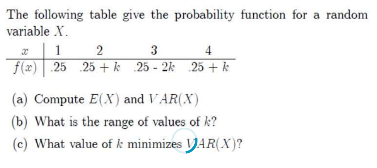 Solved The following table give the probability function for | Chegg.com