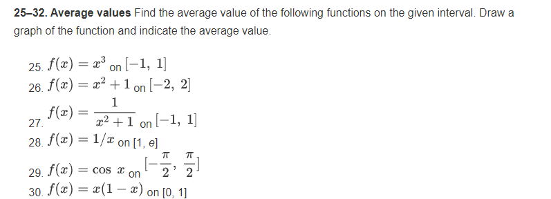 Solved 25–32. Average values Find the average value of the | Chegg.com