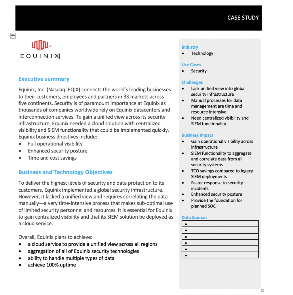 Solved CASE STUDY www. EQUINIX Industry • Technology Use | Chegg.com
