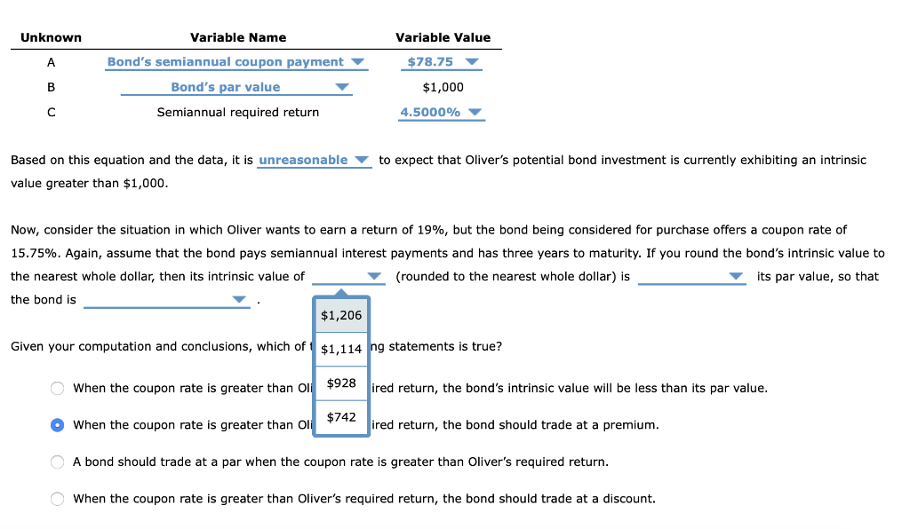 Solved Unknown Variable Name Variable Value Bond's | Chegg.com