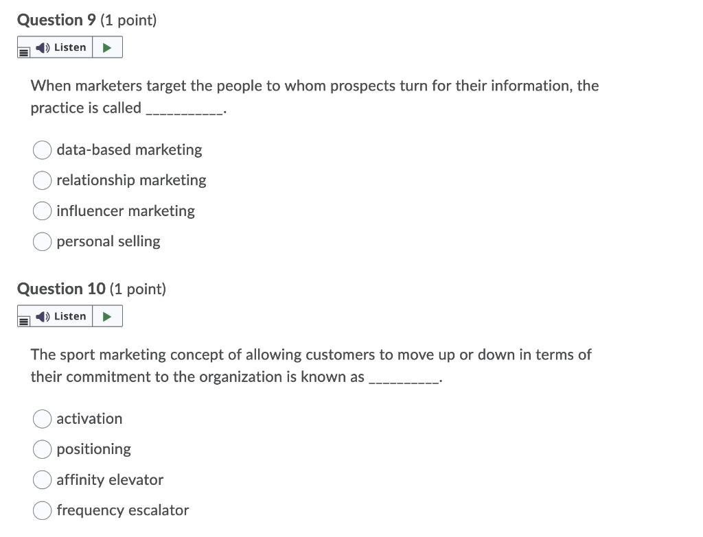 Solved Question 9 (1 point) ) Listen When marketers target | Chegg.com