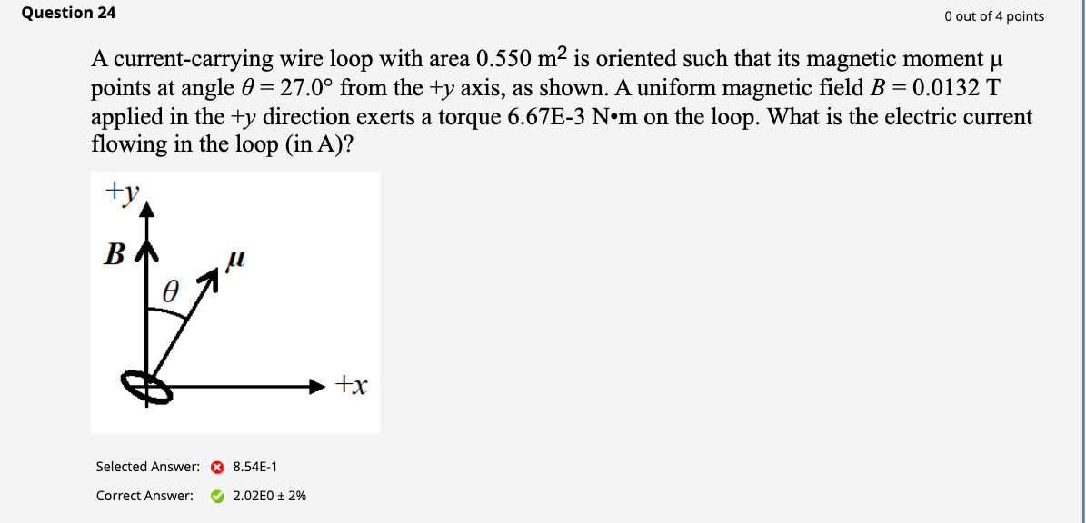 Solved A current-carrying wire loop with area 0.550 m2 is | Chegg.com
