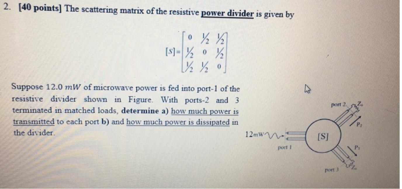 Solved 2. [40 points] The scattering matrix of the resistive | Chegg.com