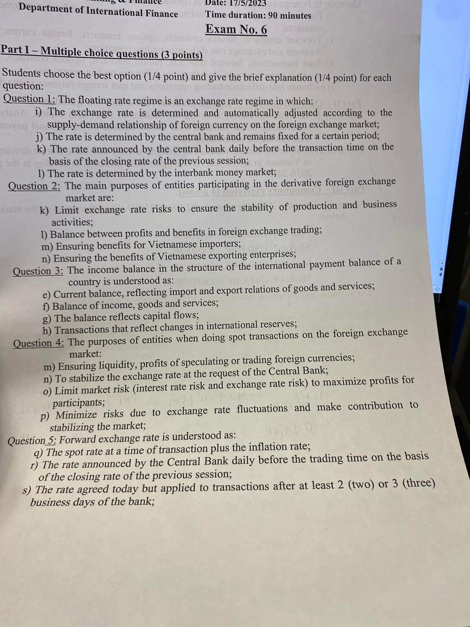 Solved Part I - Multiple choice questions ( 3 points) | Chegg.com